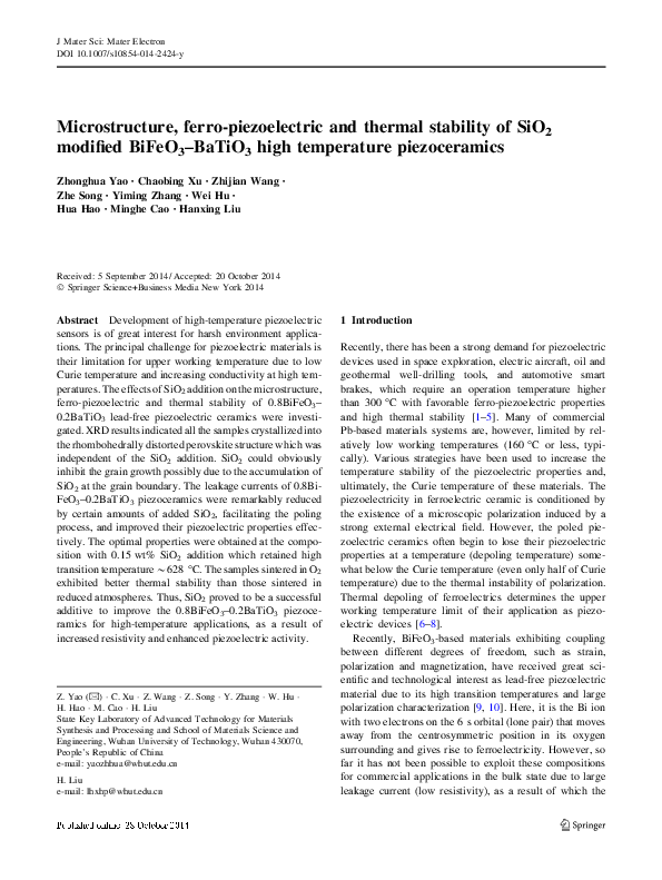 (PDF) Microstructure, ferro-piezoelectric and thermal stability of SiO2 modified BiFeO3–BaTiO3 ...