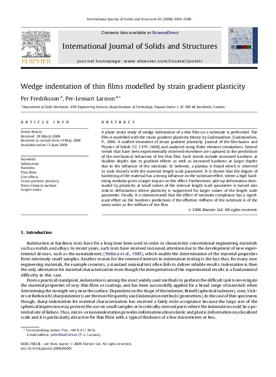 (PDF) Wedge indentation of thin films modelled by strain gradient ...