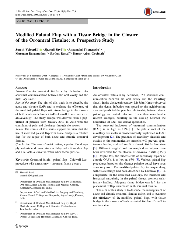 (PDF) Modified Palatal Flap with a Tissue Bridge in the Closure of the ...