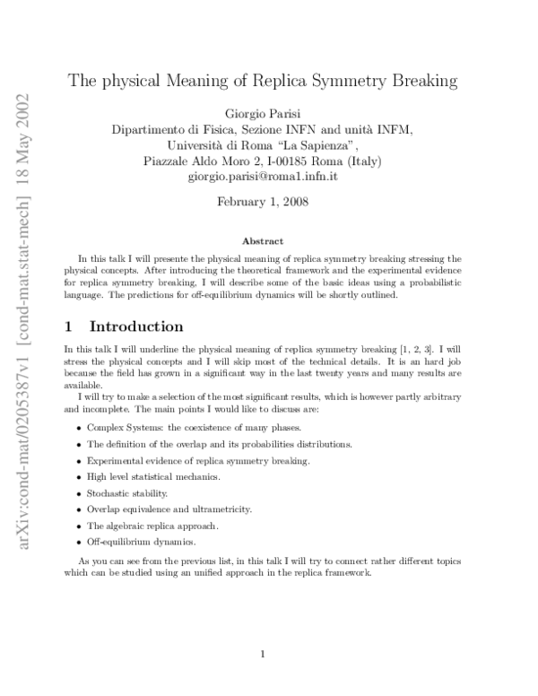 (PDF) The physical Meaning of Replica Symmetry Breaking
