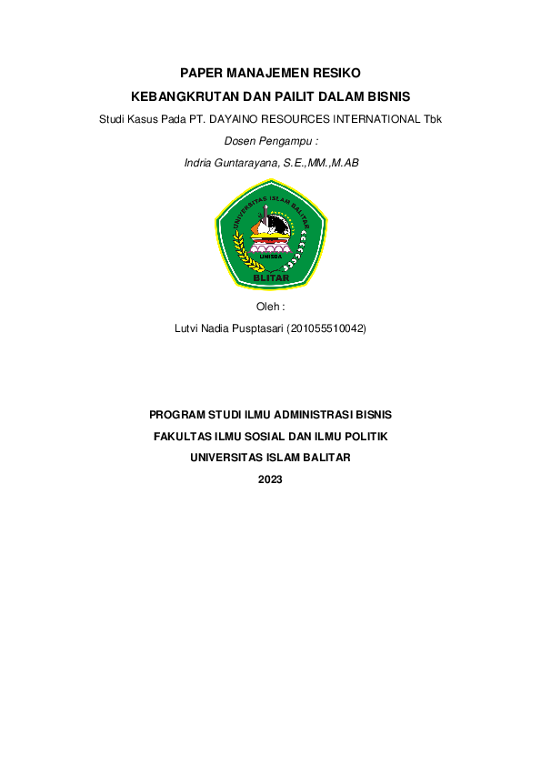 (PDF) PAPER MANAJEMEN RESIKO