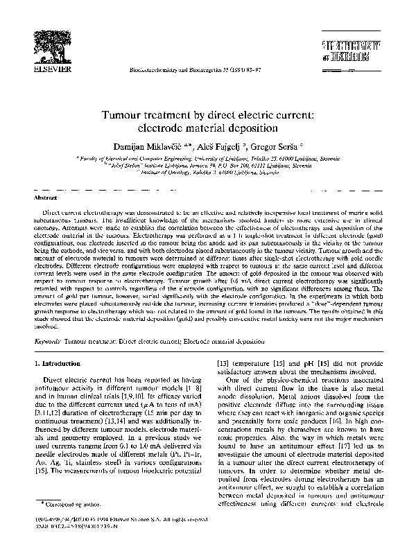 (PDF) Tumour treatment by direct electric current: Electrode material ...
