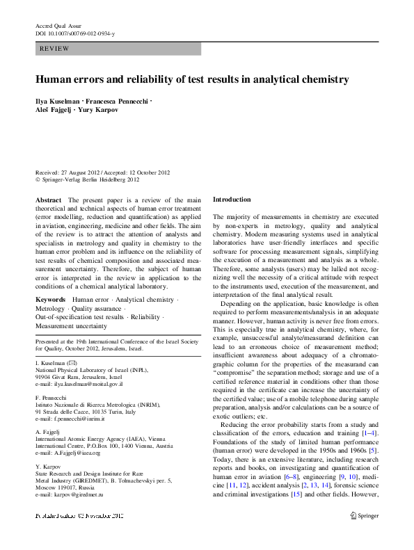 (PDF) Human errors and reliability of test results in analytical chemistry