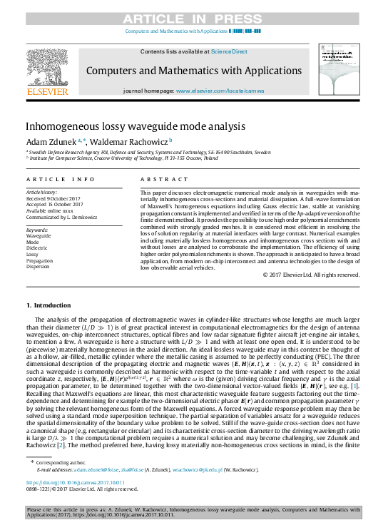 Pdf Inhomogeneous Lossy Waveguide Mode Analysis Adam Zdunek