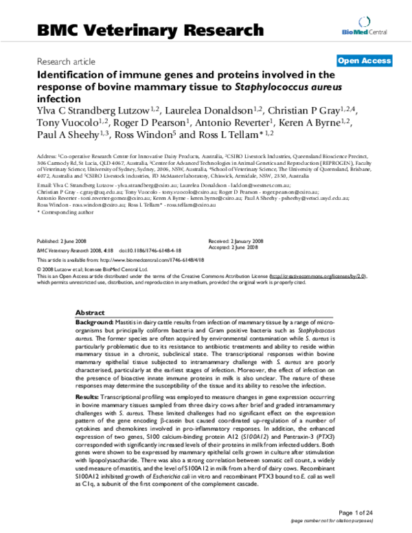 (PDF) Identification of immune genes and proteins involved in the response of bovine mammary ...