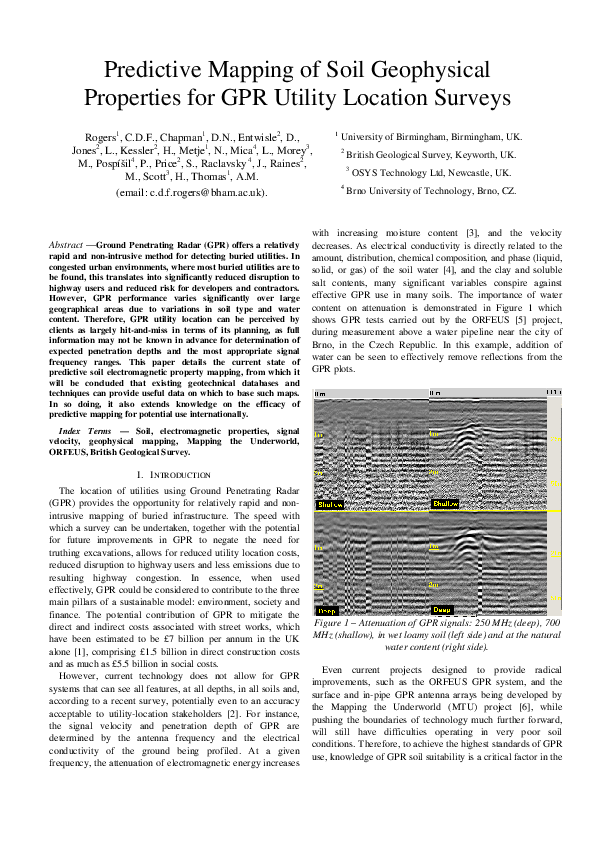 Predictive mapping of soil geophysical properties for GPR utility location surveys