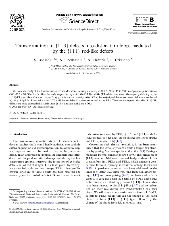 (PDF) Transformation of {113} defects into dislocation loops mediated ...