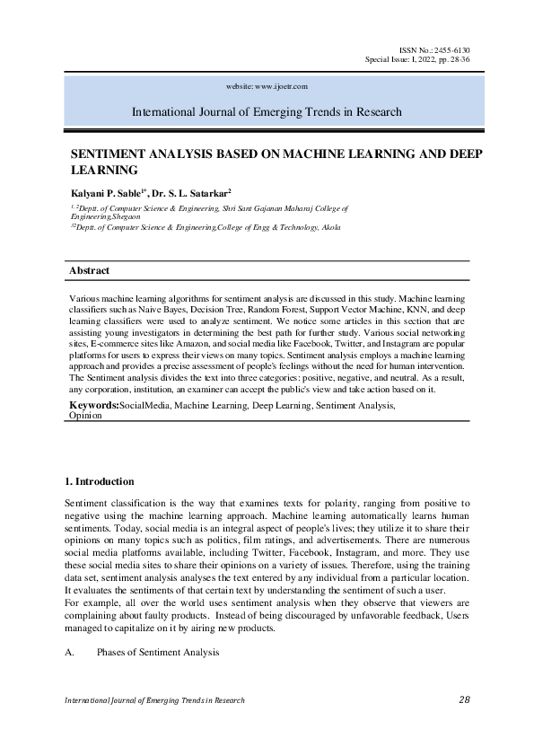 (PDF) SENTIMENT ANALYSIS BASED ON MACHINE LEARNING AND DEEP LEARNING
