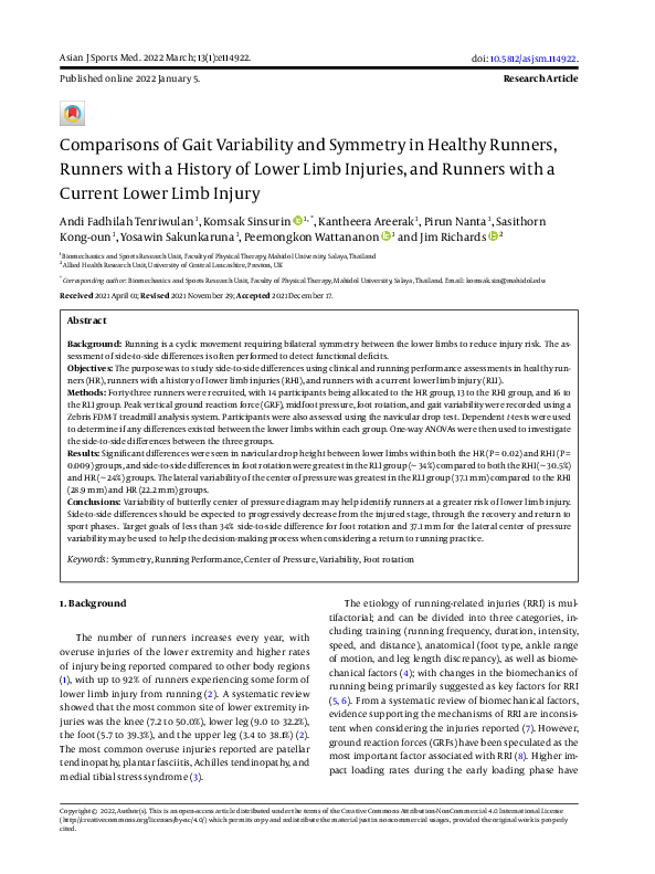 (PDF) Comparisons of Gait Variability and Symmetry in Healthy Runners ...