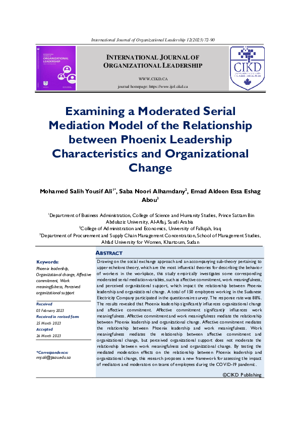 (PDF) Examining a Moderated Serial Mediation Model of the Relationship ...