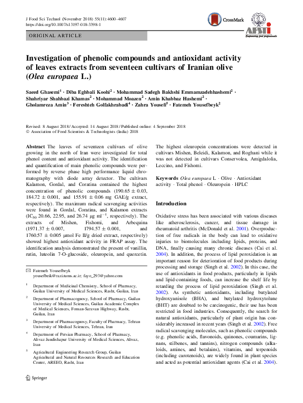(PDF) {"__content__"=>"Investigation of phenolic compounds and antioxidant activity of leaves ...