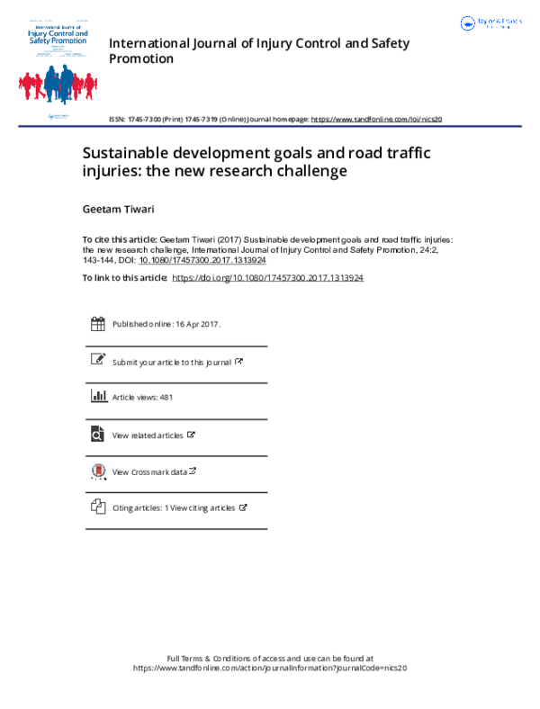 (PDF) Sustainable development goals and road traffic injuries: the new ...