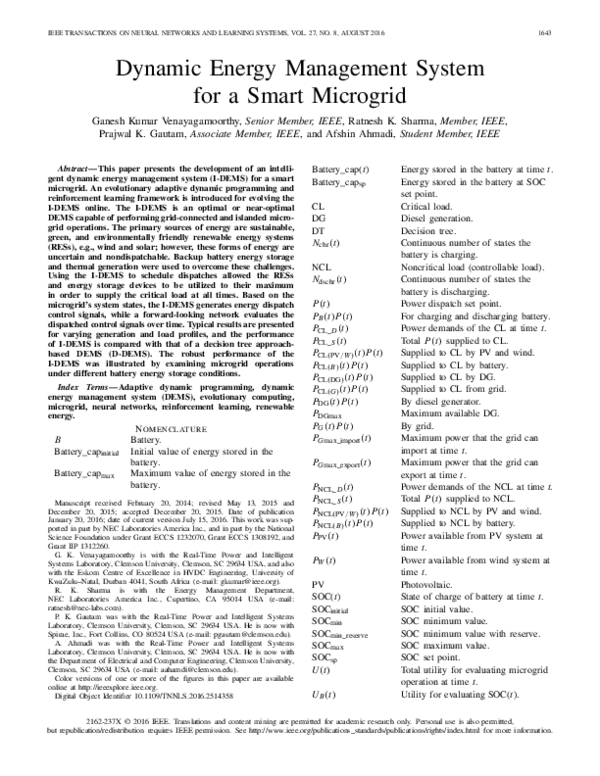 Pdf Dynamic Energy Management System For A Smart Microgrid