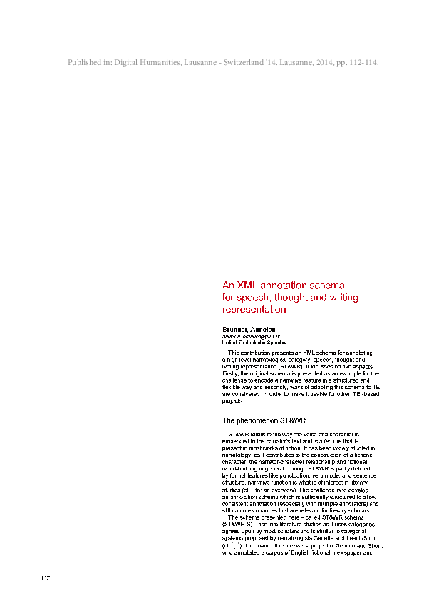 Pdf An Xml Annotation Schema For Speech Thought And Writing Representation