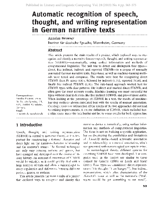 (PDF) Automatic recognition of speech, thought, and writing ...