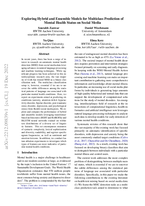 (PDF) Exploring Hybrid and Ensemble Models for Multiclass Prediction of Mental Health Status on ...