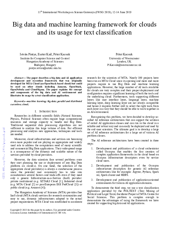 (PDF) Big data and machine learning framework for clouds and its usage ...