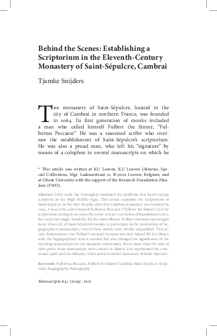 (PDF) Behind the Scenes: Establishing a Scriptorium in the Eleventh ...