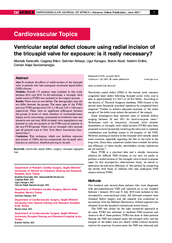 (PDF) Ventricular septal defect closure using radial incision of the ...