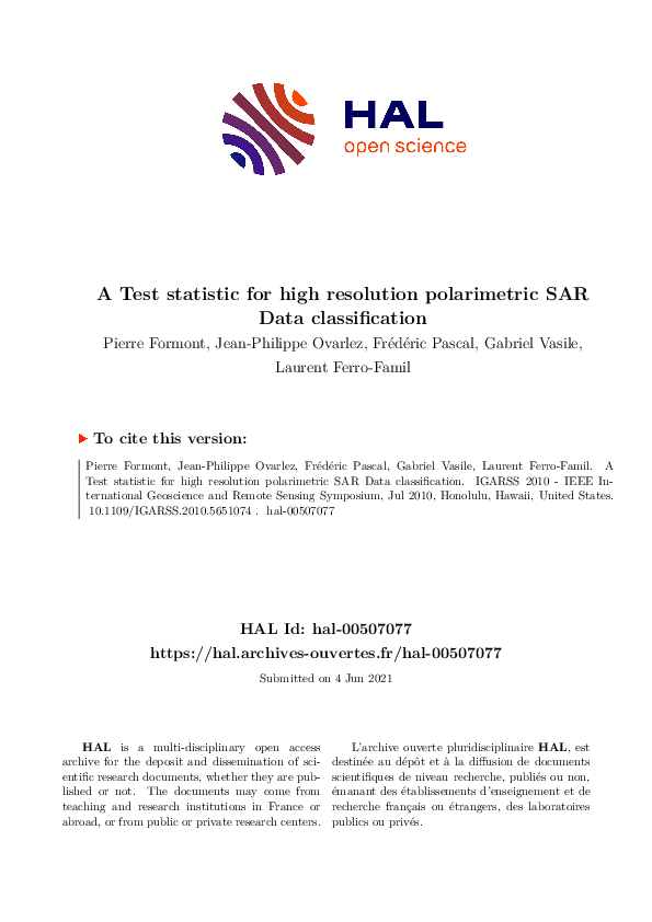 (PDF) A test statistic for high resolution polarimetric SAR data ...