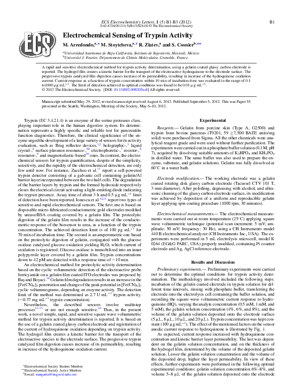 (PDF) Electrochemical Sensing of Trypsin Activity