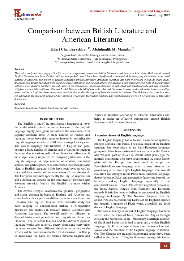 (PDF) Comparison between British Literature and American Literature
