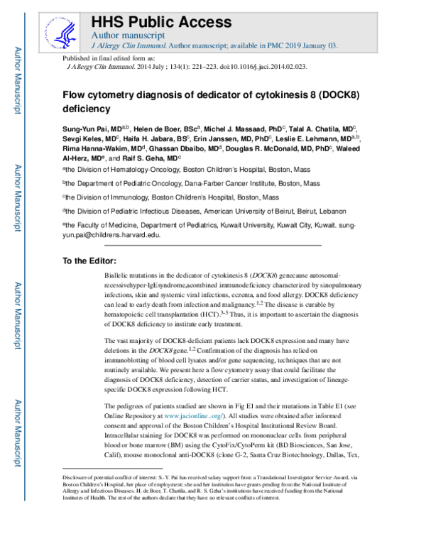 (PDF) Flow cytometry diagnosis of dedicator of cytokinesis 8 (DOCK8 ...