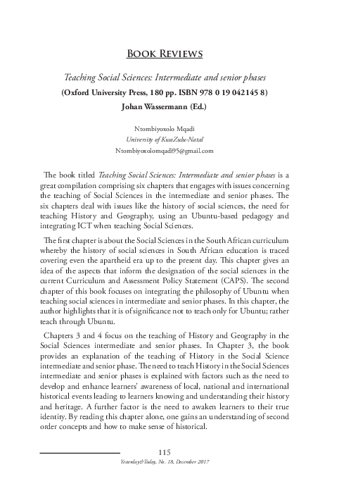 (PDF) Teaching Social Sciences: Intermediate and senior phases