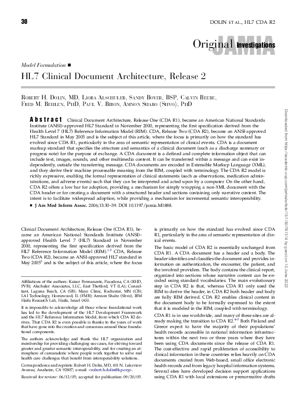 (PDF) HL7 Clinical Document Architecture, Release 2