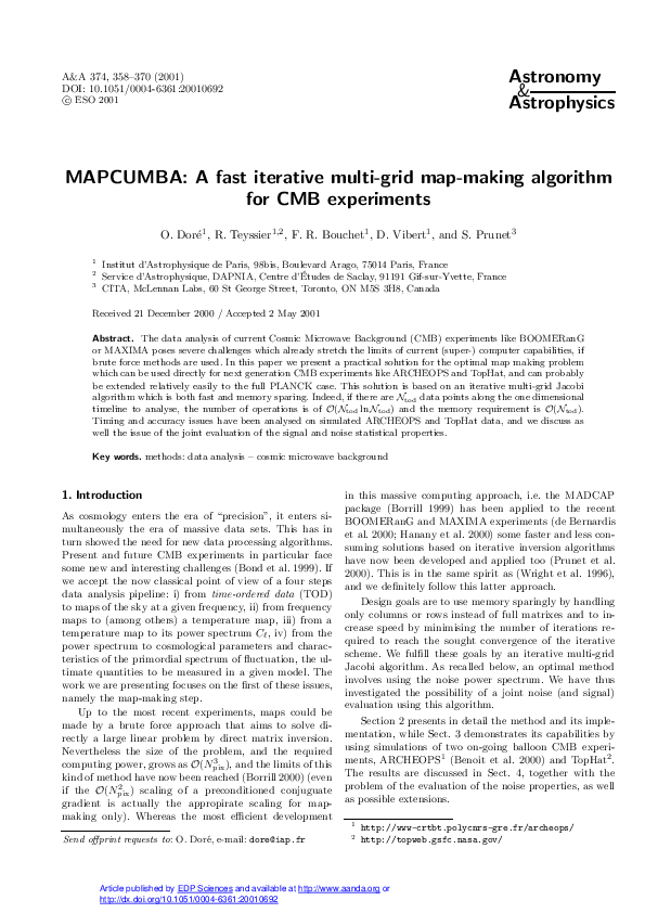 (PDF) MAPCUMBA: A fast iterative multi-grid map-making algorithm for CMB experiments