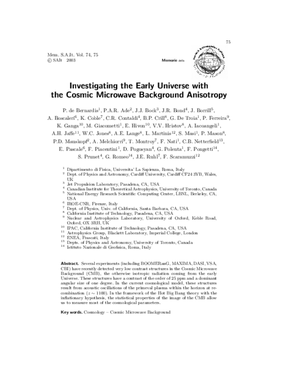 (PDF) Investigating the Early Universe with the Cosmic Microwave ...