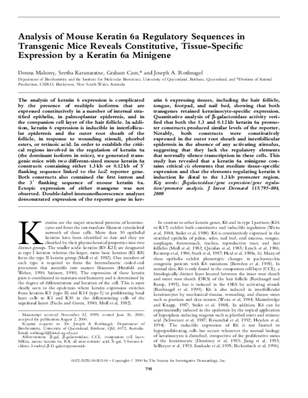 (PDF) Analysis of Mouse Keratin 6a Regulatory Sequences in Transgenic ...