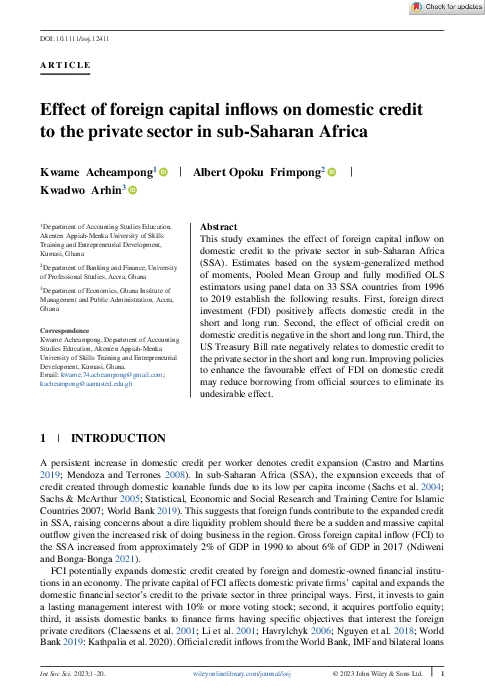 (PDF) Foreign Capital Inflows and Domestic Credit in SSA