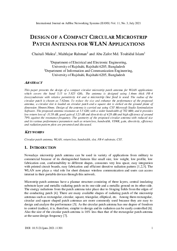 Pdf Design Of A Compact Circular Microstrip Patch Antenna For Wlan