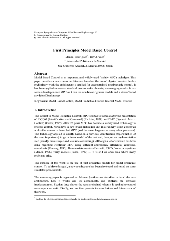 (PDF) First principles model based control