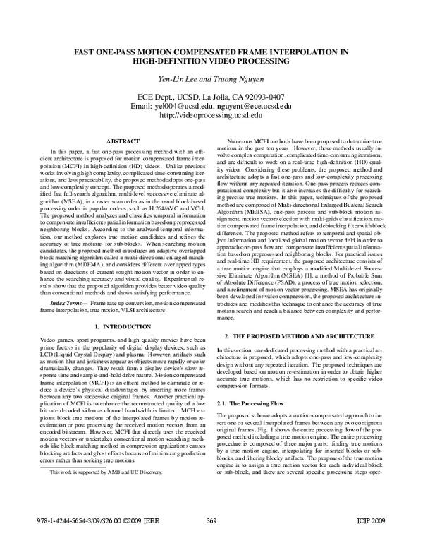 Pdf Fast One Pass Motion Compensated Frame Interpolation In High Definition Video Processing 