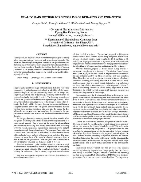 (PDF) Dual domain method for single image dehazing and enhancing