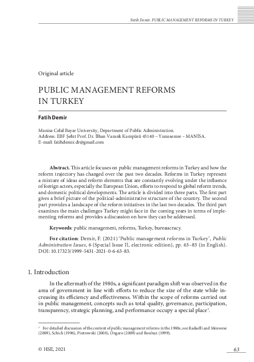 (PDF) Public Management Reforms in Turkey