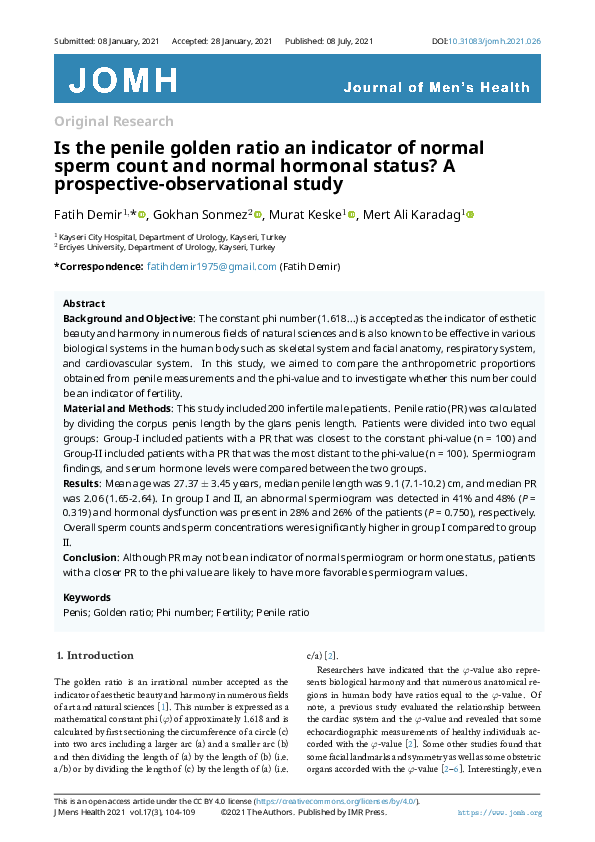 (PDF) Is the penile golden ratio an indicator of normal sperm count and ...