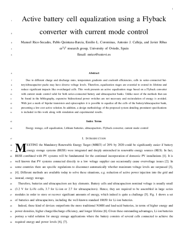 (PDF) Active battery cell equalization using a Flyback converter with current mode control
