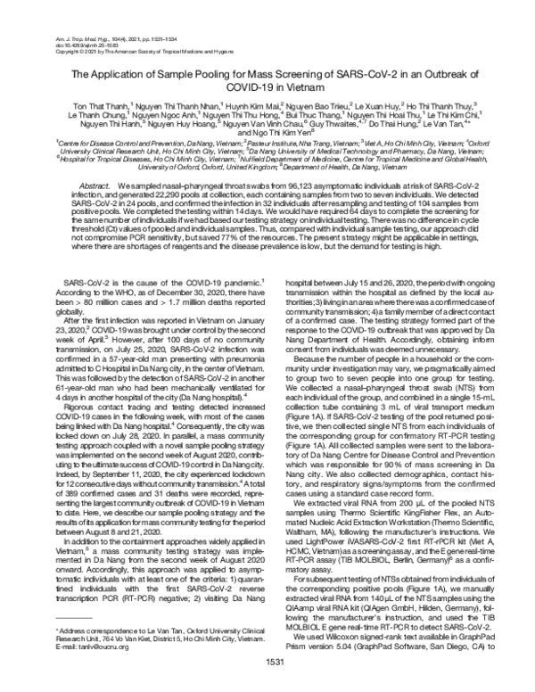(PDF) The Application of Sample Pooling for Mass Screening of SARS-CoV ...