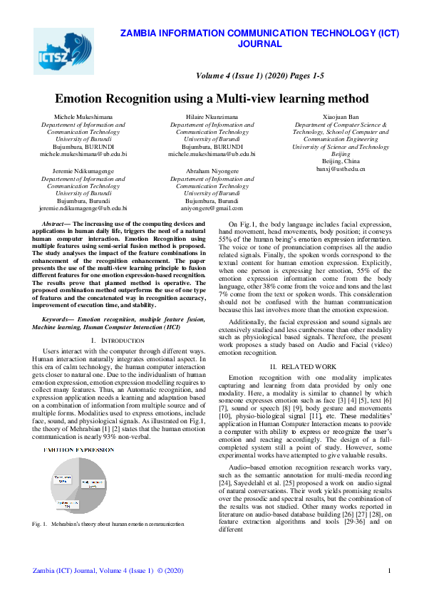 (PDF) Emotion Recognition using a Multi-view learning method