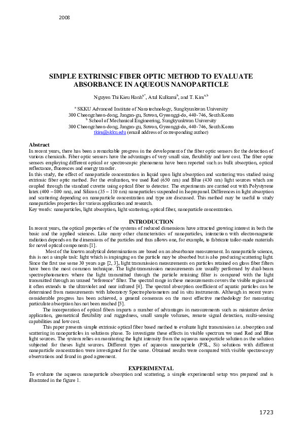(PDF) Simple Extrinsic Fiber Optic Method to Evaluate Absorbance in ...