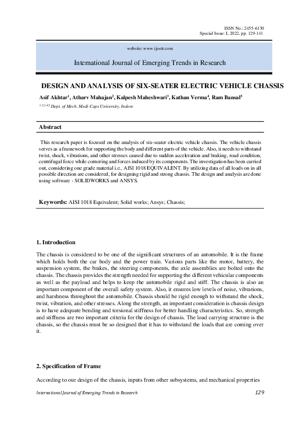 (PDF) DESIGN AND ANALYSIS OF SIX-SEATER ELECTRIC VEHICLE CHASSIS
