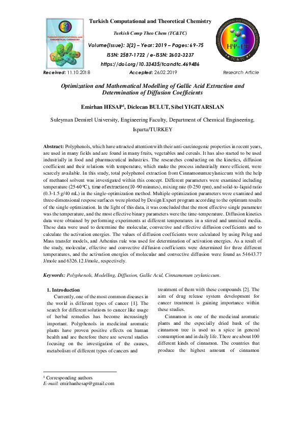 (PDF) Optimization and Mathematical Modelling of Gallic Acid Extraction and Determination of ...