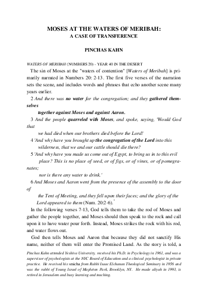 (PDF) Moses at the Waters of Meribah: A Case of Transference