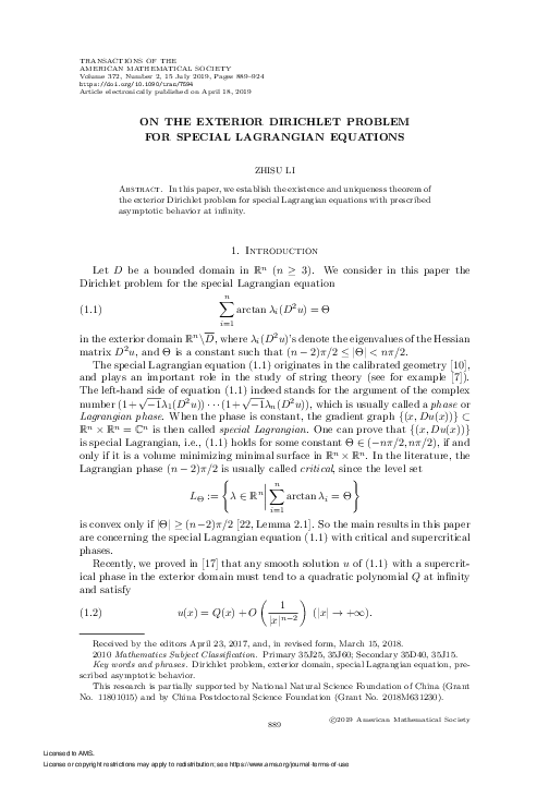 (PDF) On the exterior Dirichlet problem for special Lagrangian equations