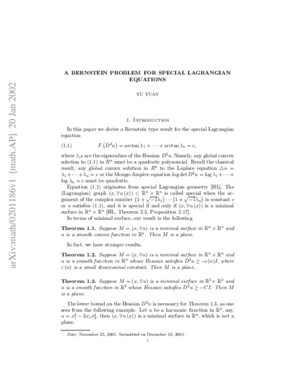 (PDF) A Bernstein problem for special Lagrangian equations