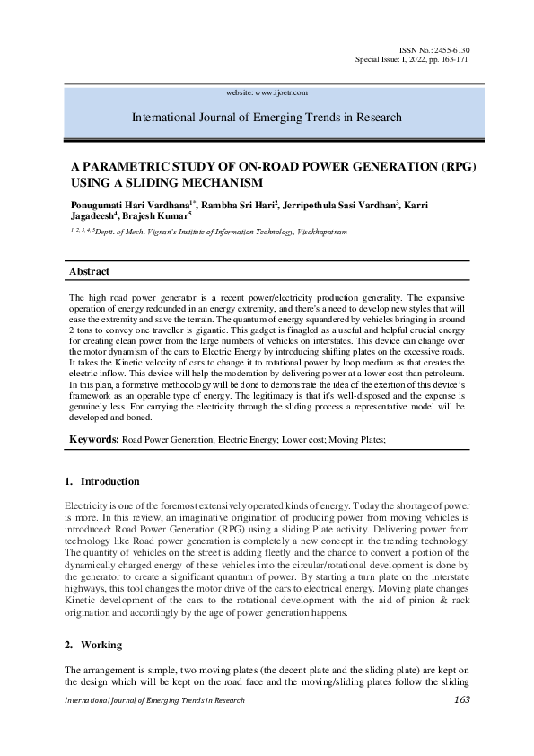 (PDF) A PARAMETRIC STUDY OF ON-ROAD POWER GENERATION (RPG) USING A SLIDING MECHANISM