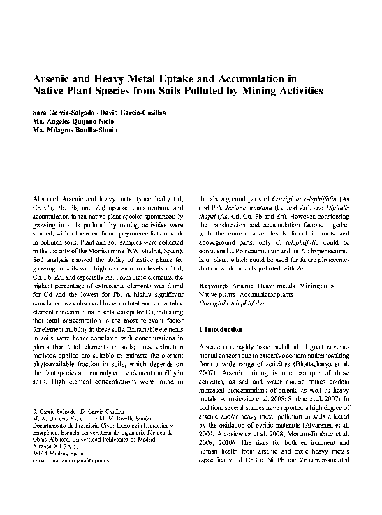 (PDF) Arsenic and Heavy Metal Uptake and Accumulation in Native Plant ...